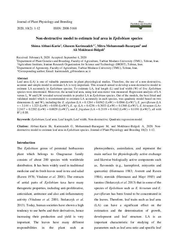 (PDF) Non-destructive model to estimate leaf area in Epilobium species