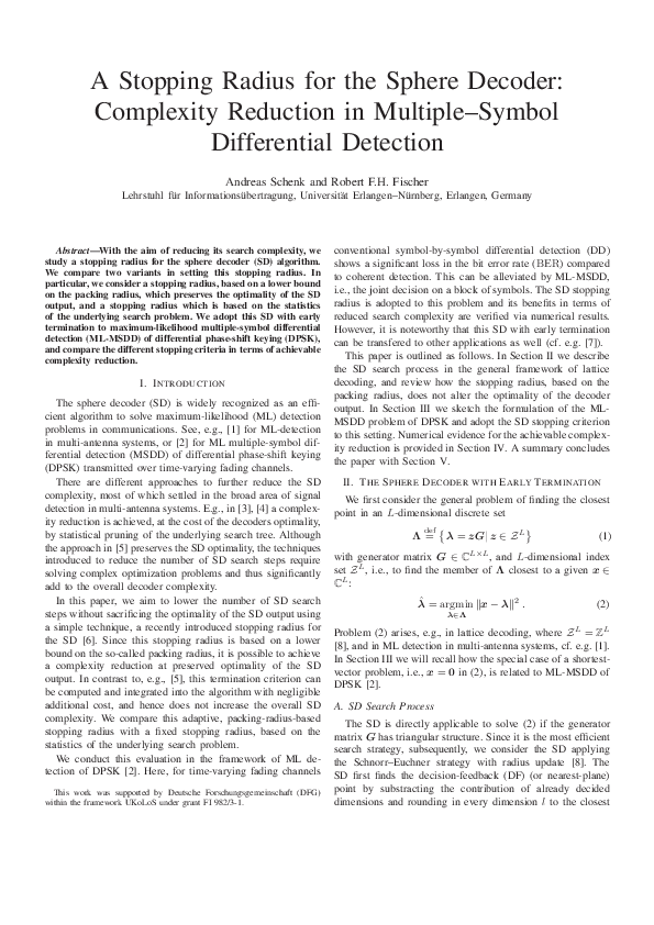 (PDF) A stopping radius for the sphere decoder: Complexity reduction in ...