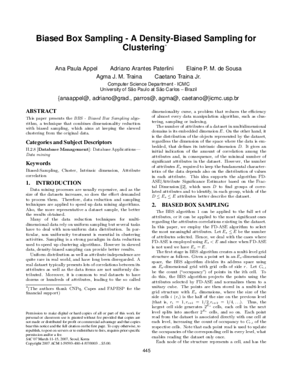 (PDF) Biased box sampling - a density-biased sampling for clustering