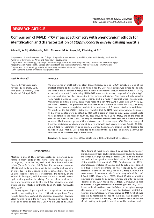 Pdf Comparison Of Maldi Tof Mass Spectrometry With Phenotypic Methods For Identification And