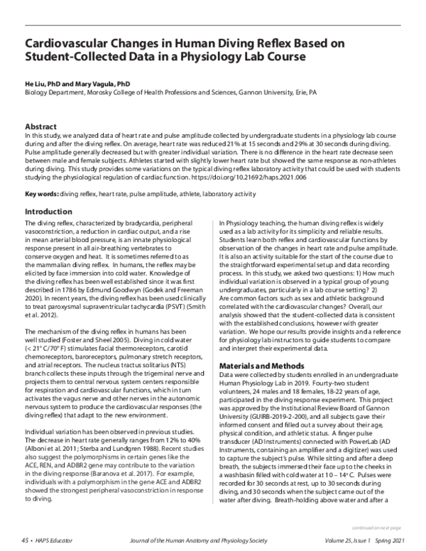 (PDF) Cardiovascular Changes in Human Diving Reflex Based on Student ...