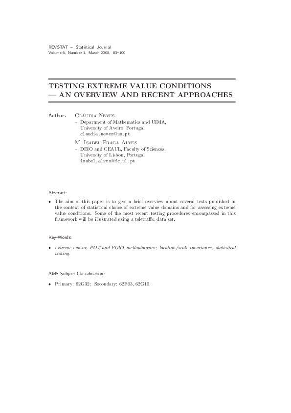 (PDF) Testing extreme value conditions { an overview and recent approaches