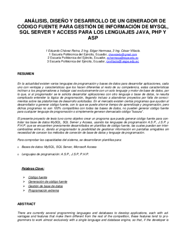 (PDF) Análisis, diseño y desarrollo de un generador de código fuente para gestión de información ...