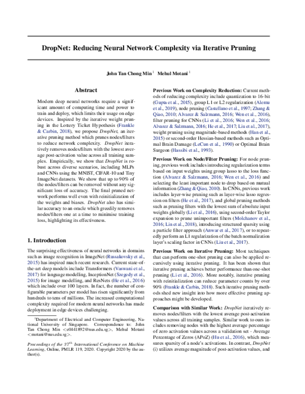 (PDF) DropNet: Reducing Neural Network Complexity via Iterative Pruning (PDF) DropNet: Reducing Neural Network Complexity via Iterative Pruning