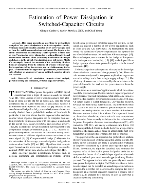 (PDF) Estimation of power dissipation in switched-capacitor circuits