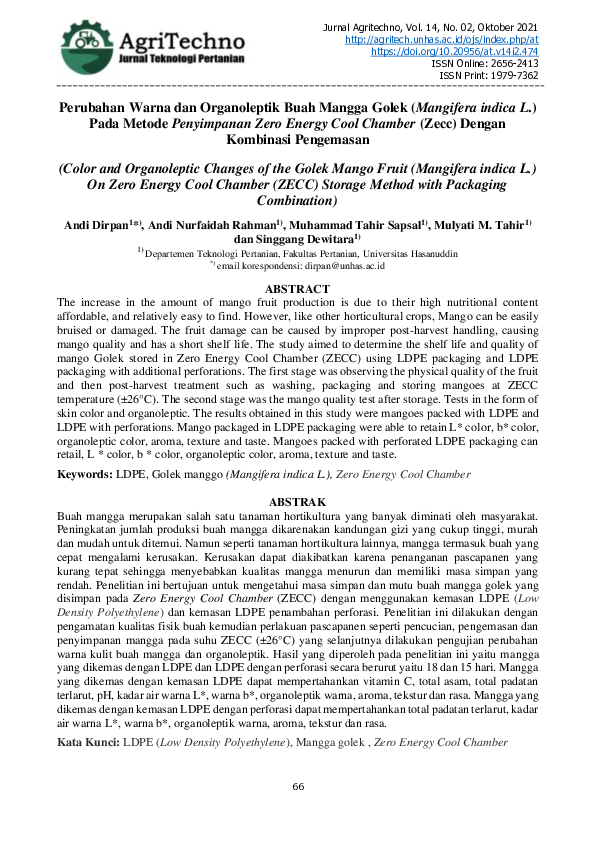 (PDF) Color and Organoleptic Changes of the Golek Mango Fruit ...