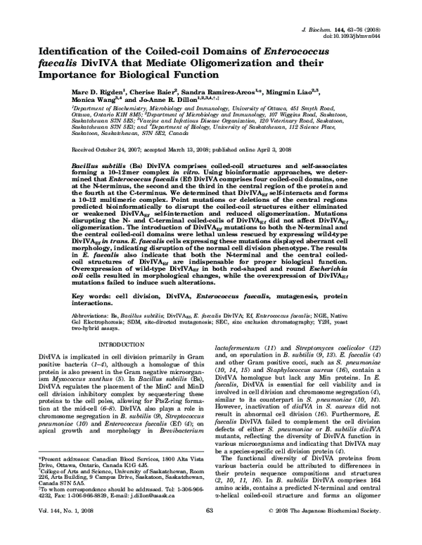 (PDF) Identification of the Coiled-coil Domains of Enterococcus ...