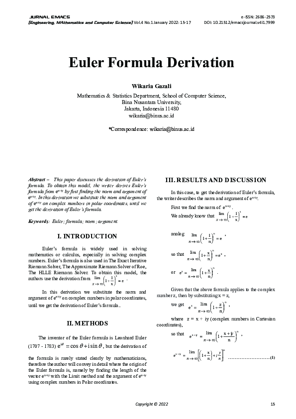(PDF) Euler Formula Derivation