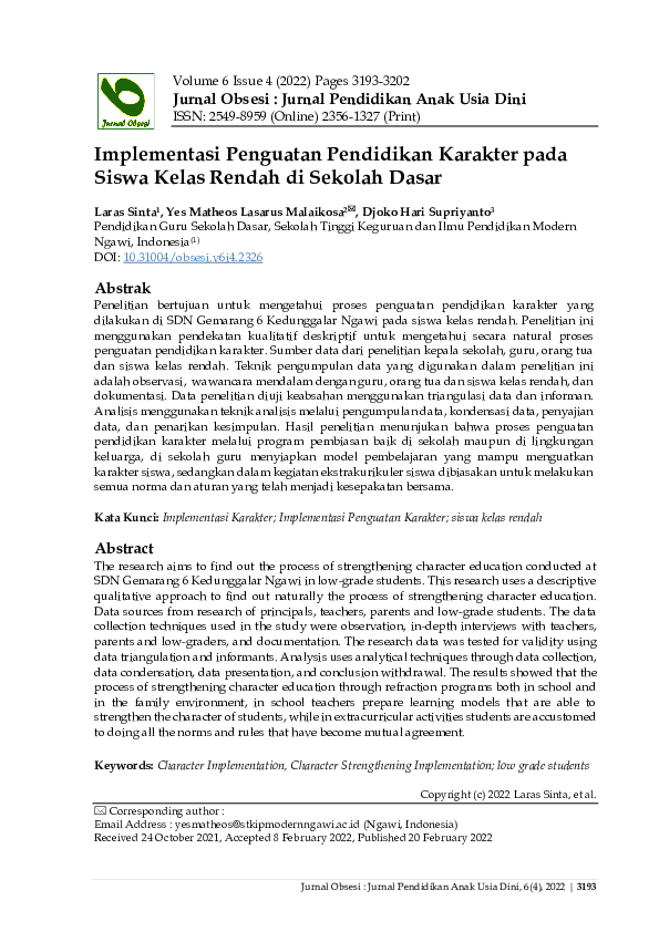 (PDF) Implementasi Penguatan Pendidikan Karakter pada Siswa Kelas Rendah di Sekolah Dasar