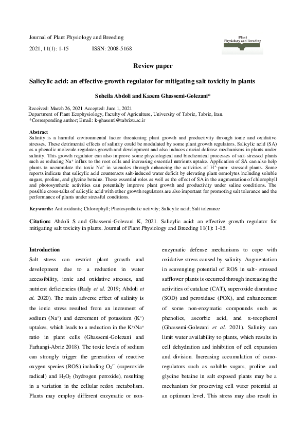(PDF) Salicylic acid: an effective growth regulator for mitigating salt ...