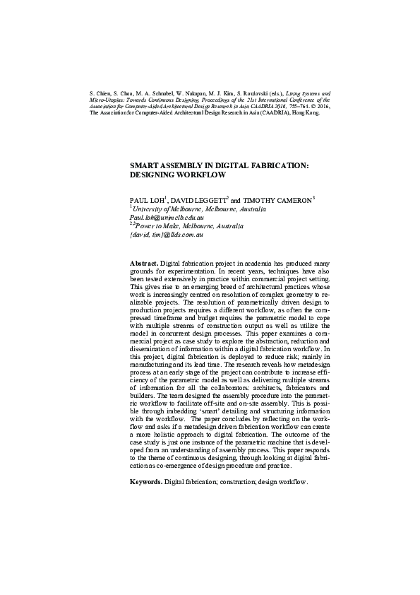 (PDF) Smart Assembly in Digital Fabrication: Designing Workflow