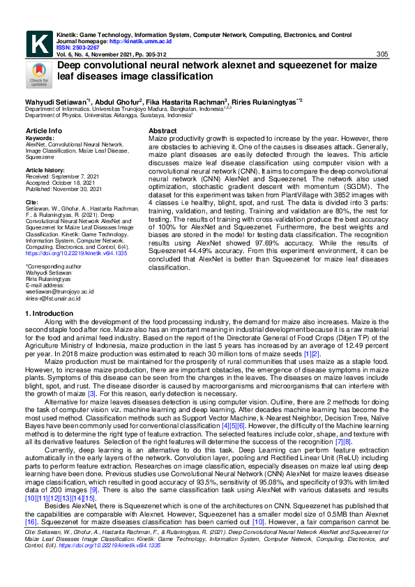 (PDF) Deep Convolutional Neural Network AlexNet and Squeezenet for ...