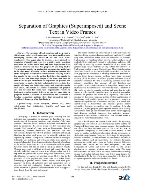 (PDF) Separation of Graphics (Superimposed) and Scene Text in Video Frames