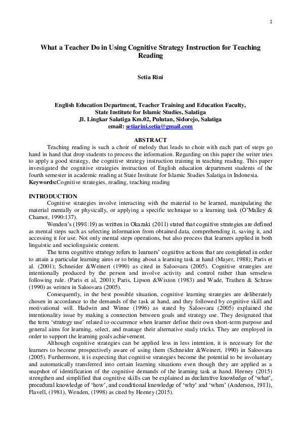 (PDF) What a Teacher Do in Using Cognitive Strategy Instruction for ...