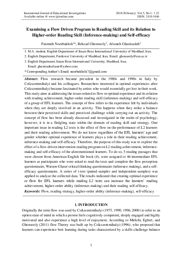 (PDF) Examining a Flow Driven Program in Reading Skill and its Relation ...