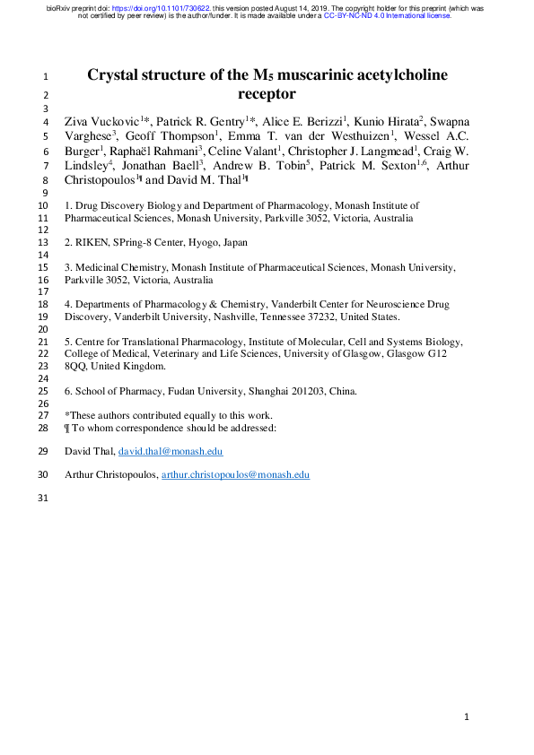 (PDF) Crystal structure of the M5 muscarinic acetylcholine receptor ...