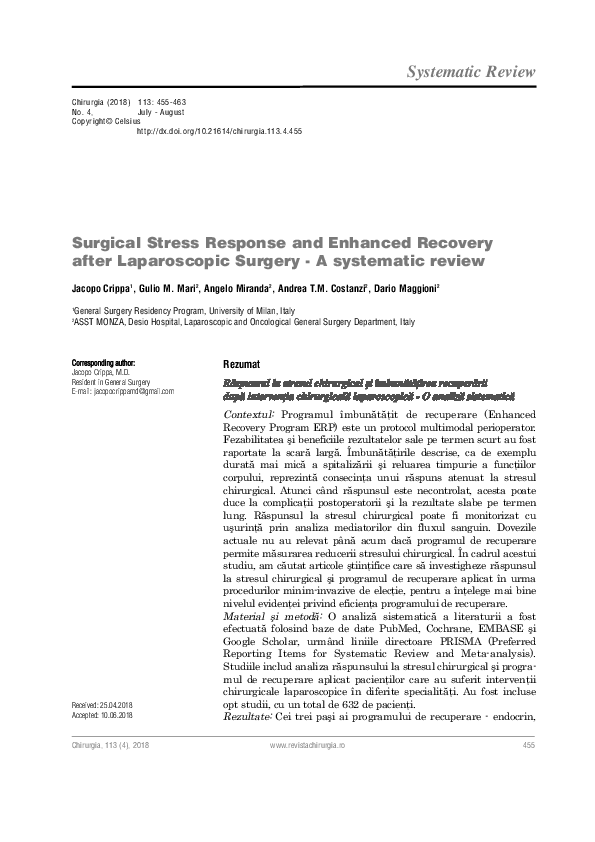 (PDF) Surgical Stress Response and Enhanced Recovery after Laparoscopic ...