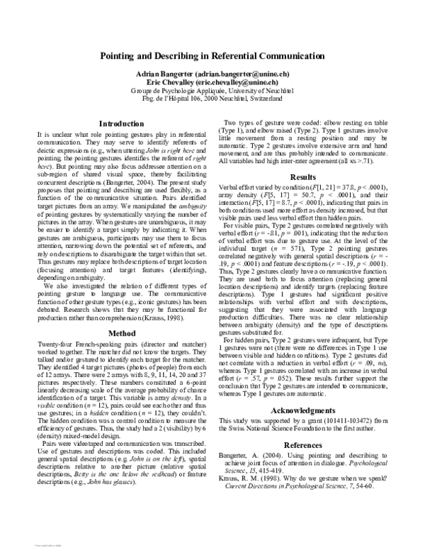(PDF) Pointing and Describing in Referential Communication