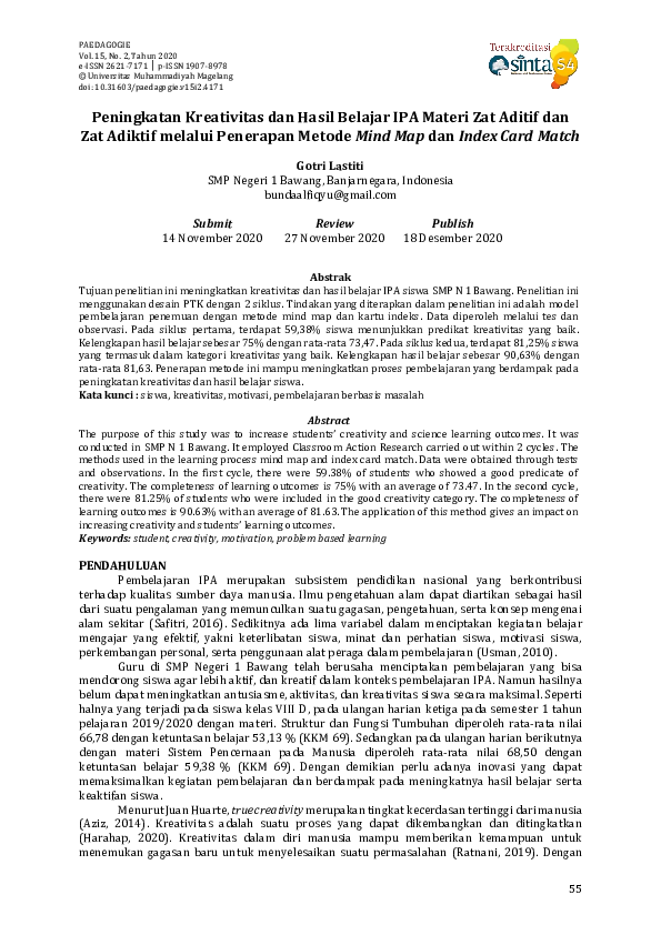 (PDF) Peningkatan Kreativitas dan Hasil Belajar IPA Materi Zat Aditif ...