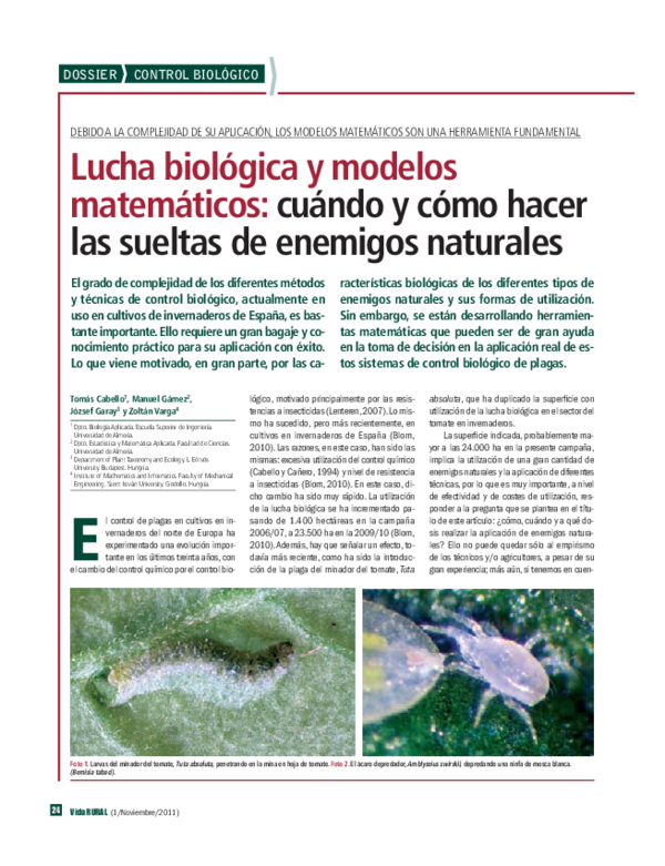 (PDF) Lucha biológica y modelos matemáticos: cuándo y cómo hacer las ...