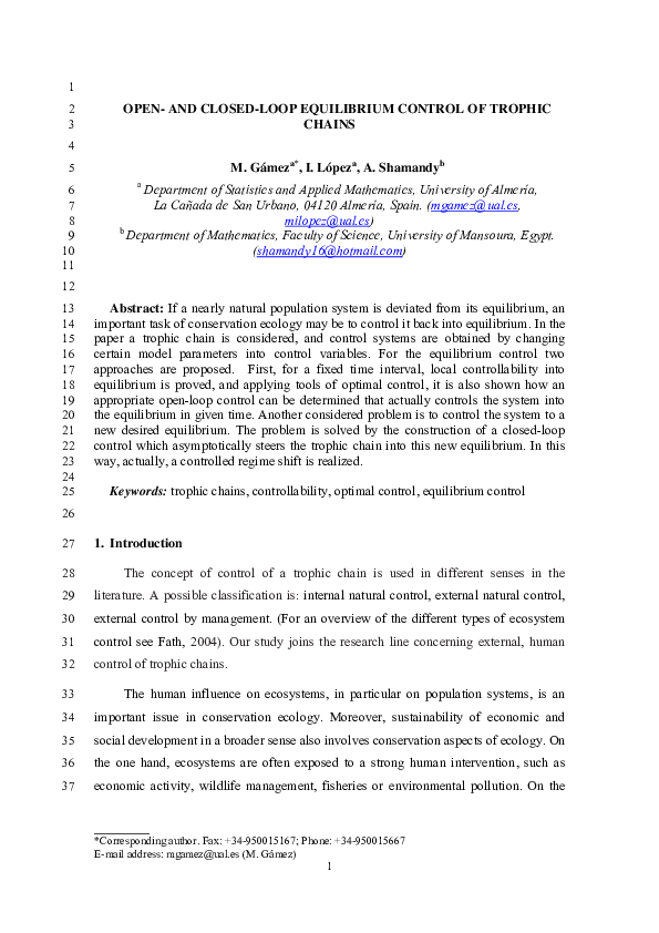 (PDF) Open- and closed-loop equilibrium control of trophic chains