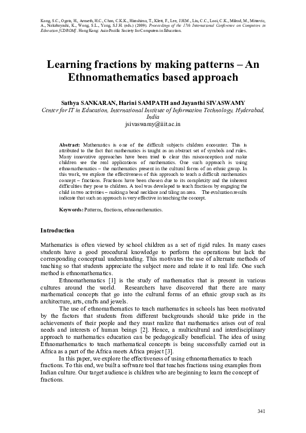 (PDF) Learning fractions by making patterns - An Ethnomathematics based ...