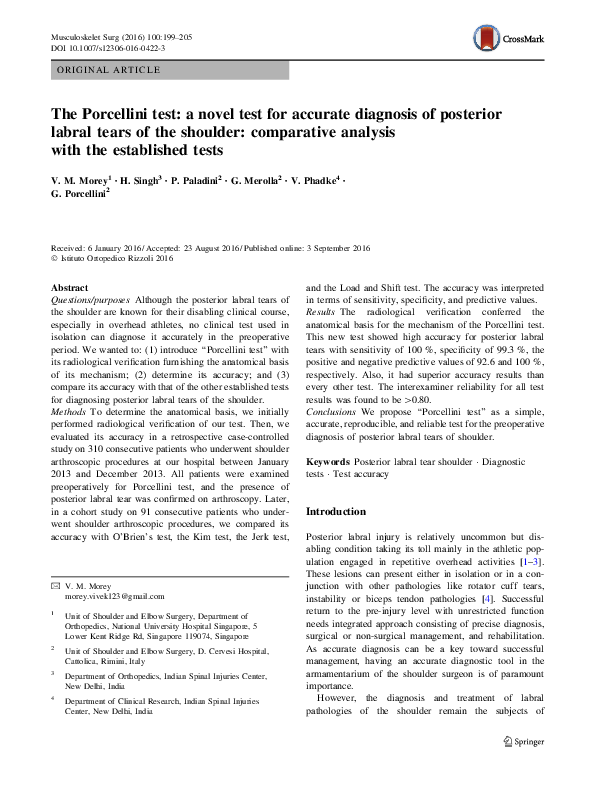(PDF) The Porcellini test: a novel test for accurate diagnosis of ...