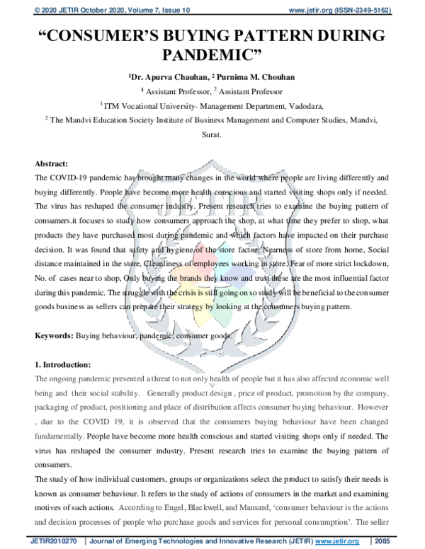 (PDF) Consumer S Buying Pattern During Pandemic
