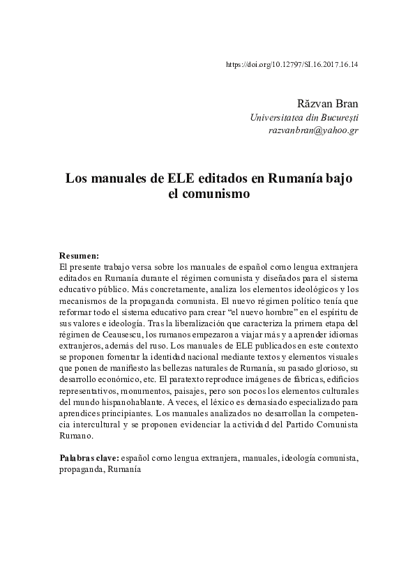 (PDF) manuales de ELE editados en Rumanía bajo el comunismo
