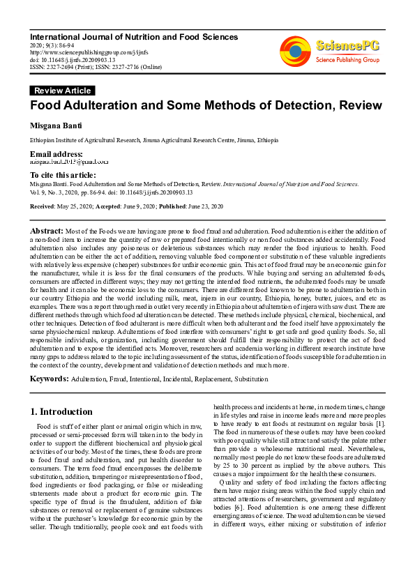 Pdf Food Adulteration And Some Methods Of Detection Review