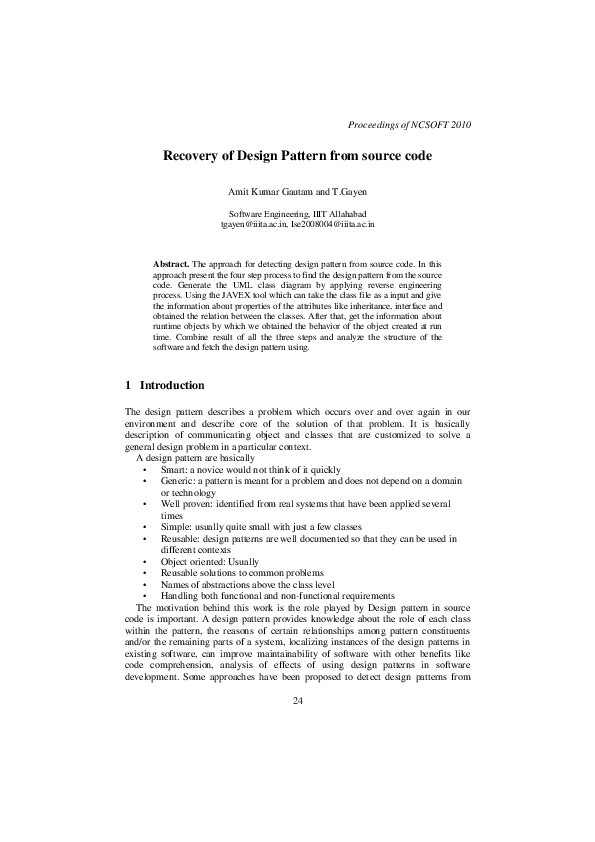 (PDF) Recovery of Design Pattern from source code