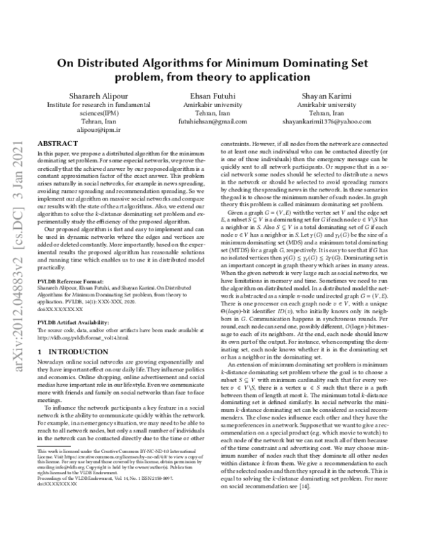(PDF) On Distributed Algorithms for Minimum Dominating Set problem, from theory to application