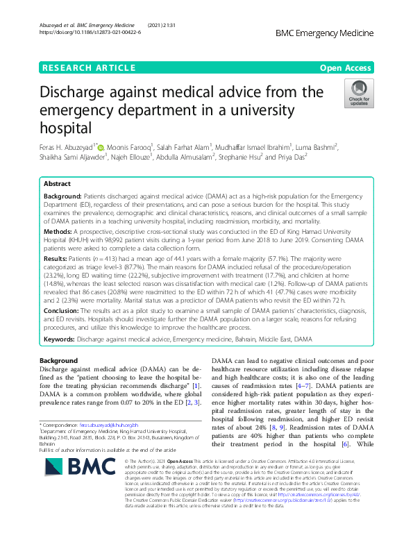 (PDF) Discharge against medical advice from the emergency department in ...