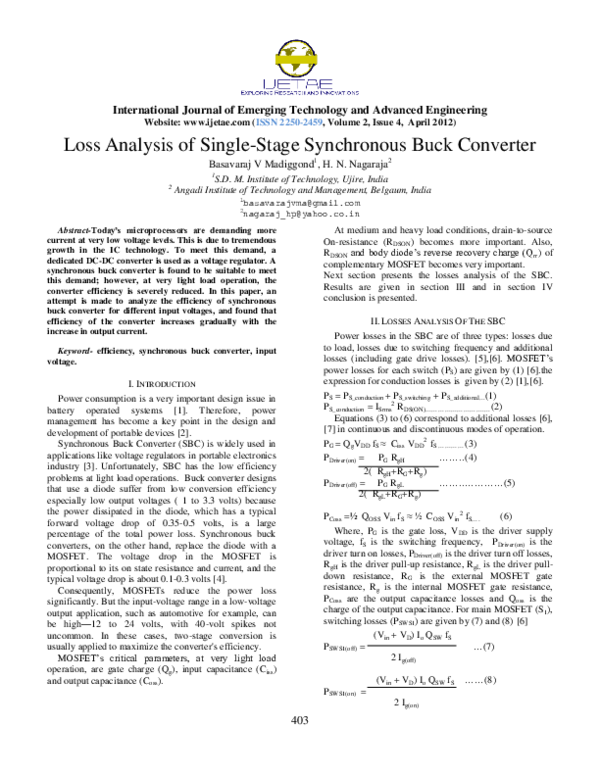 (PDF) Loss Analysis of Single-Stage Synchronous Buck Converter
