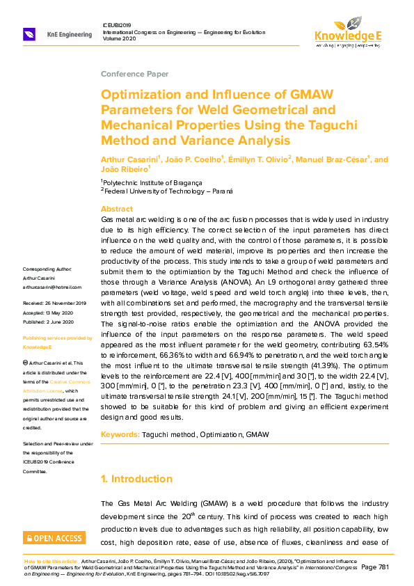 (PDF) Optimization and Influence of GMAW Parameters for Weld Geometrical and Mechanical ...