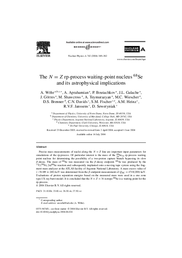 (PDF) The rp-process waiting-point nucleus 68Se and its astrophysical ...
