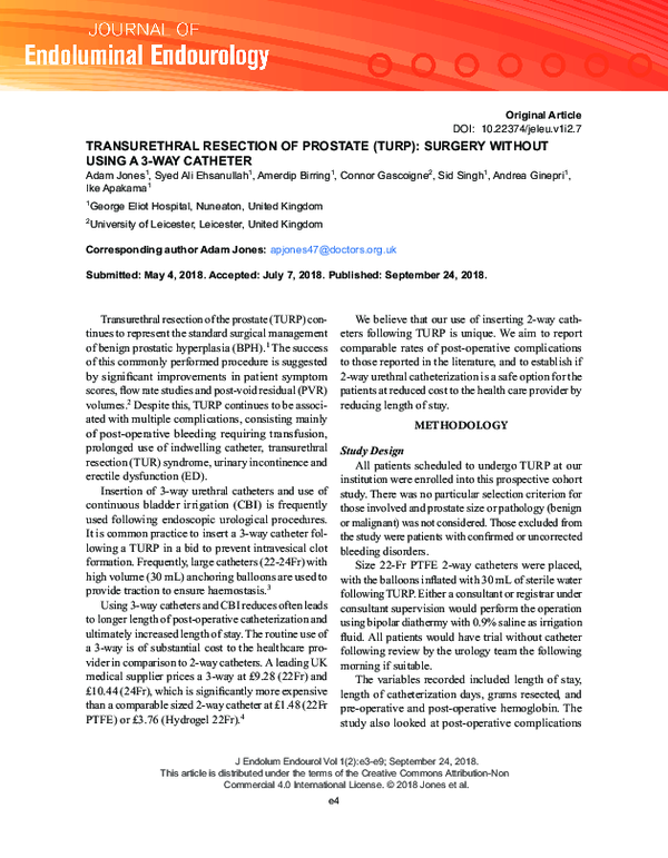 (PDF) Transurethral Resection of Prostate (TURP): Surgery without Using ...
