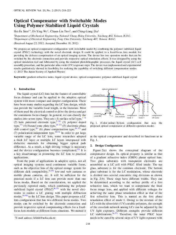 (PDF) Optical compensator with switchable modes using polymer ...