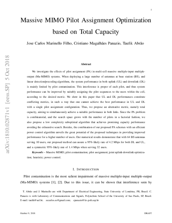 (PDF) Massive MIMO pilot assignment optimization based on total capacity
