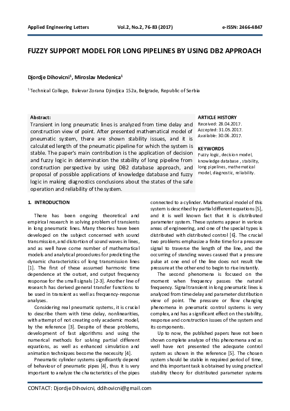 (PDF) Fuzzy Support Model for Long Pipelines by Using DB2 Approach