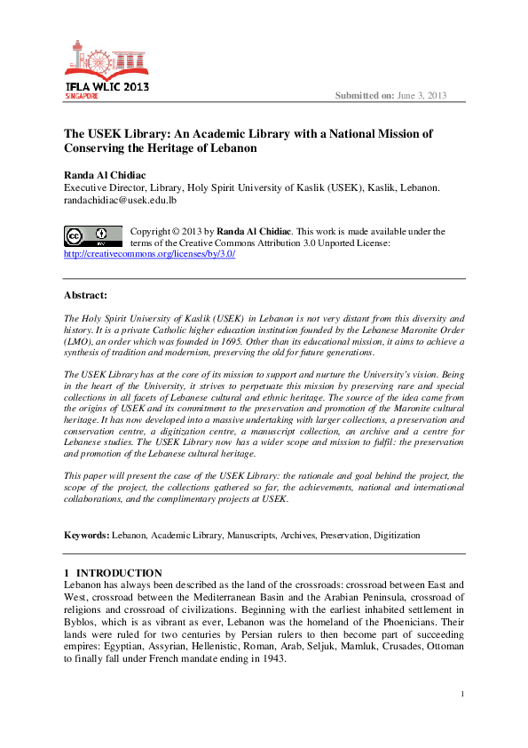 (PDF) The USEK Library: An Academic Library with a National Mission of ...