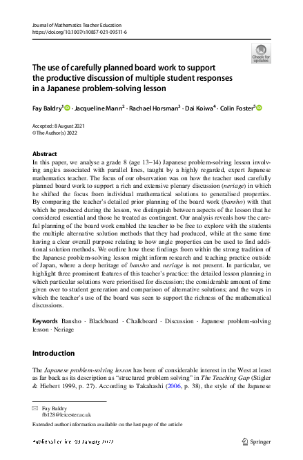 (PDF) The use of carefully planned board work to support the productive ...