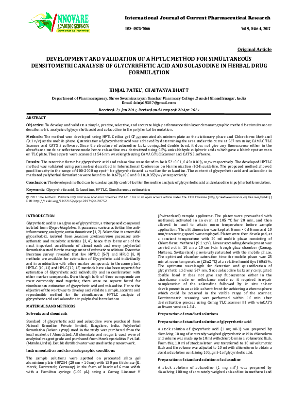 Pdf Development And Validation Of A Hptlc Method For Simultaneous