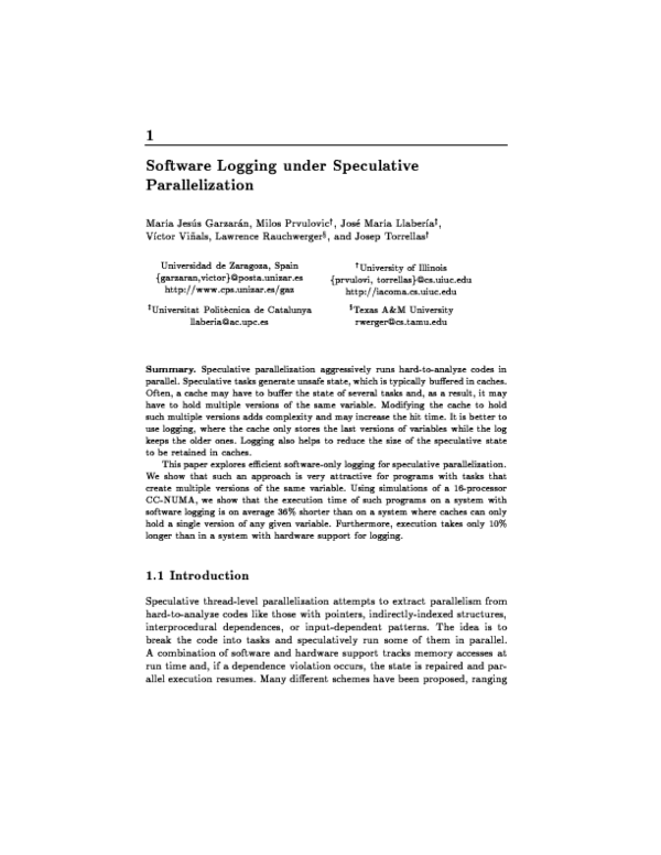 (PDF) Software Logging under Speculative Parallelization