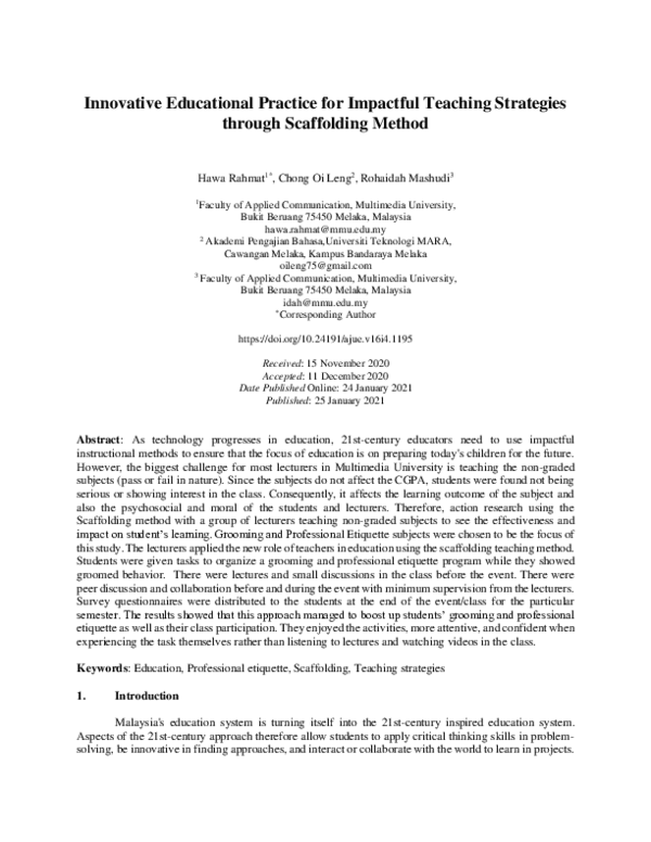 (PDF) Innovative Educational Practice for Impactful Teaching Strategies ...