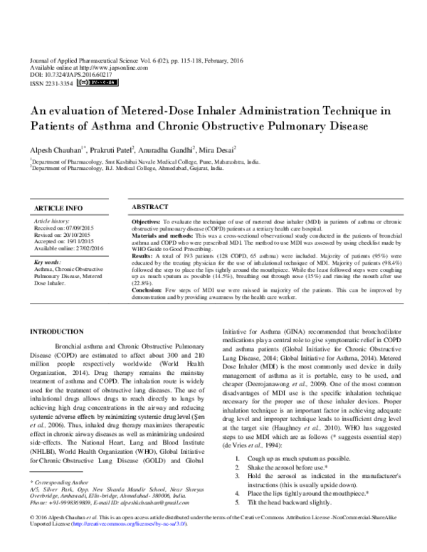 (PDF) An evaluation of Metered-Dose Inhaler Administration Technique in ...