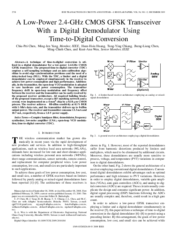 (PDF) A Low-Power 2.4-GHz CMOS GFSK Transceiver With a Digital Demodulator Using Time-to-Digital ...