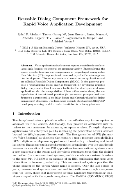 Pdf Reusable Dialog Component Framework For Rapid Voice Application Development