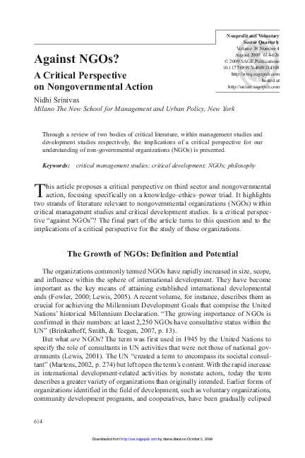 (PDF) Against NGOs? A critical perspective on nongovernmental action