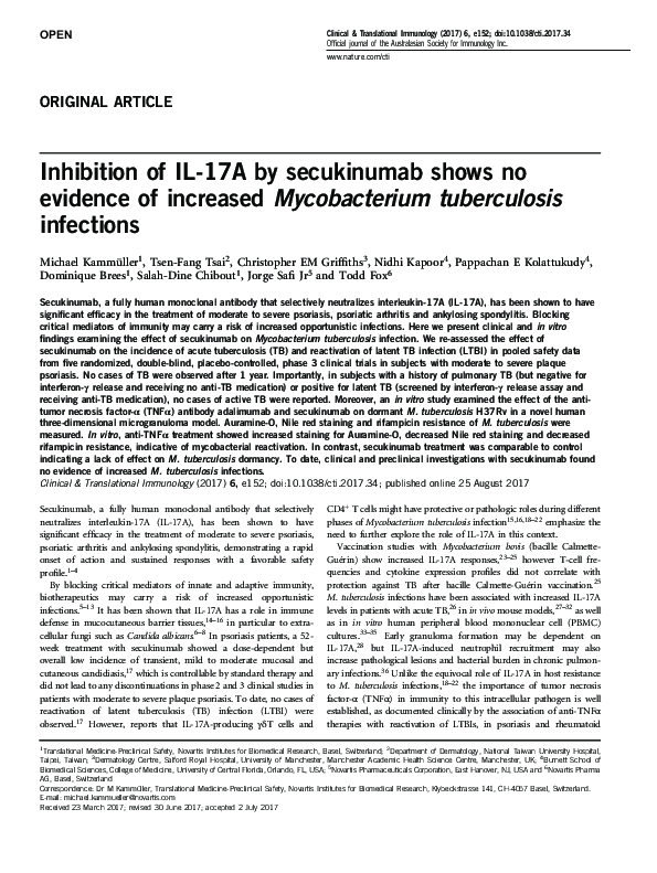 (PDF) Inhibition of IL-17A by secukinumab shows no evidence of ...